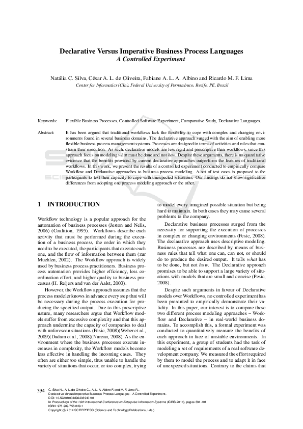 (PDF) Declarative Versus Imperative Business Process Languages - A ...