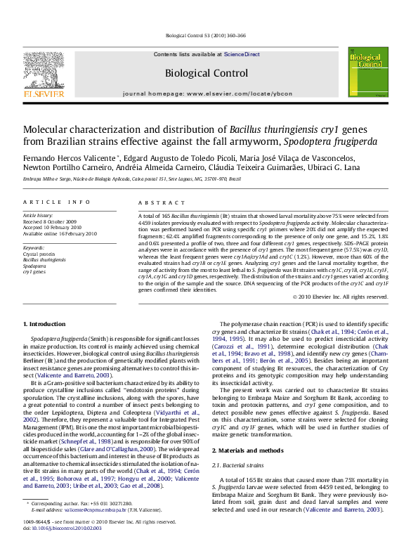(PDF) Molecular characterization and distribution of Bacillus thuringiensis cry1 genes from ...