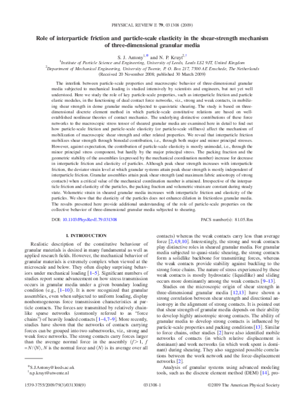 (PDF) Role of interparticle friction and particle-scale elasticity in the shear-strength ...