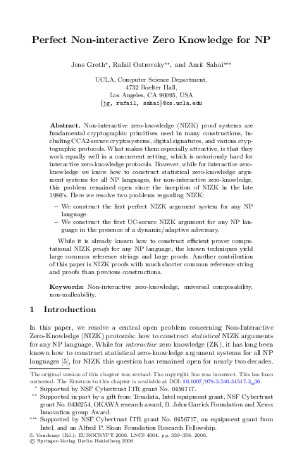 (PDF) Perfect Non-interactive Zero Knowledge for NP