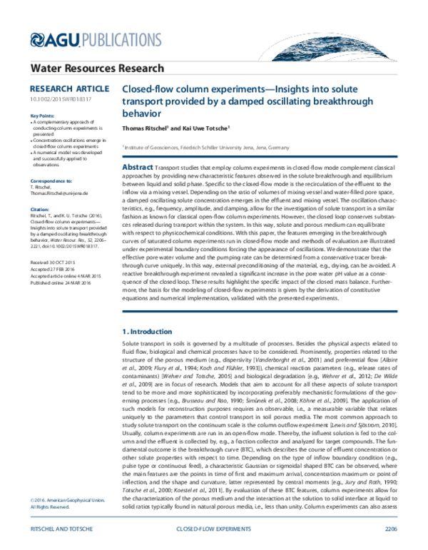 (PDF) Closed‐flow column experiments—Insights into solute transport ...