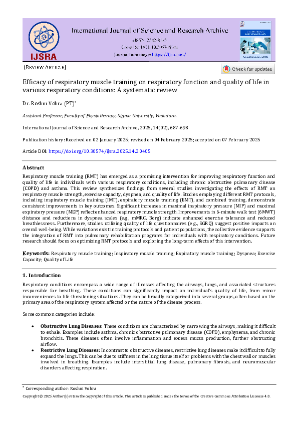 (PDF) “EFFICACY OF RESPIRATORY MUSCLE TRAINING ON RESPIRATORY FUNCTION ...
