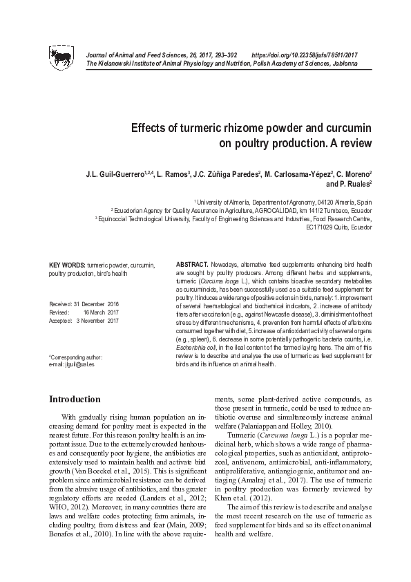 (PDF) Effects of turmeric rhizome powder and curcumin in poultry ...