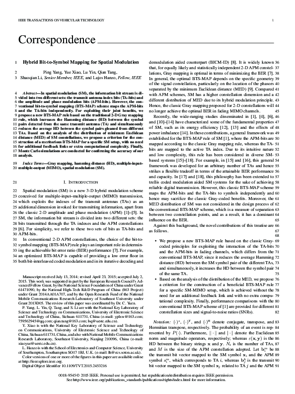 (PDF) Hybrid Bit-to-Symbol Mapping for Spatial Modulation