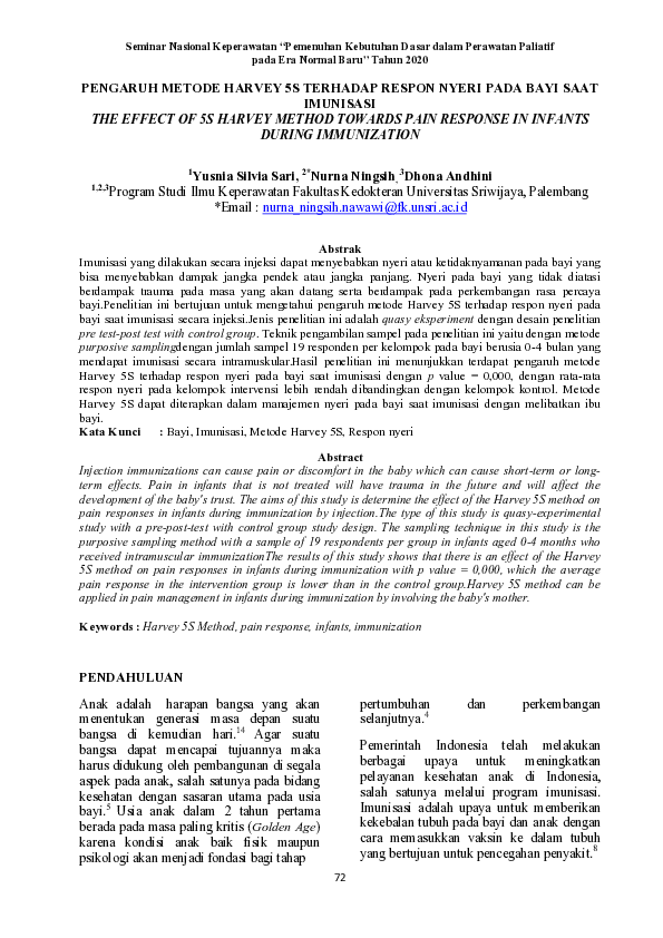 (PDF) Pengaruh Metode Harvey 5S Terhadap Respon Nyeri Pada Bayi Saat ...