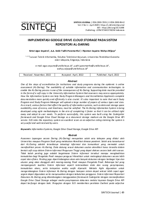 (PDF) Implementasi Google Drive Cloud Storage Pada Sistem Repositori Al-Daring