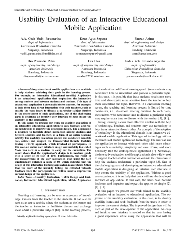 (PDF) Usability Evaluation of an Interactive Educational Mobile Application