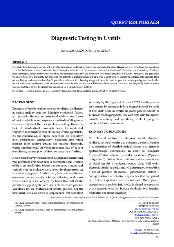 (PDF) Diagnostic testing in uveitis