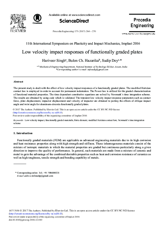 (PDF) Low Velocity Impact Responses of Functionally Graded Plates