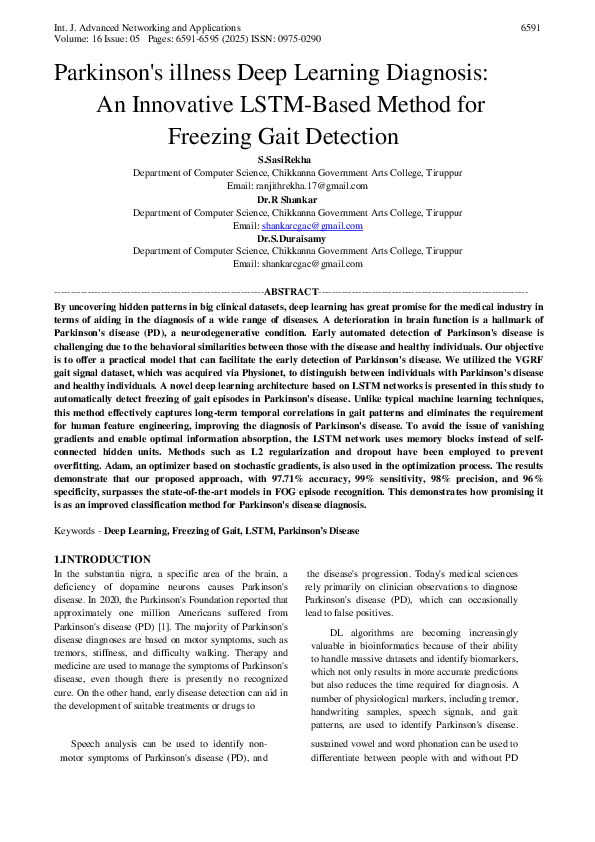 Pdf Parkinsons Illness Deep Learning Diagnosis An Innovative Lstm Based Method For Freezing