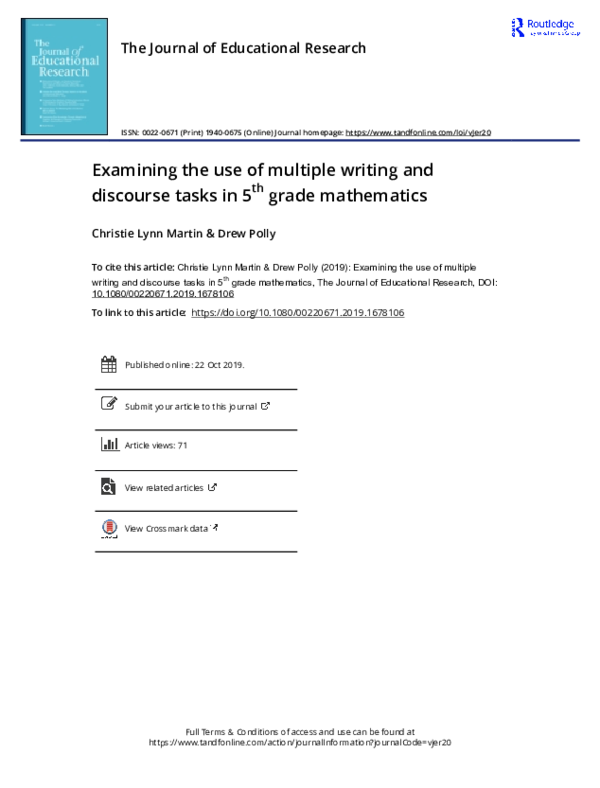 (PDF) Examining the use of multiple writing and discourse tasks in 5thgrade mathematics