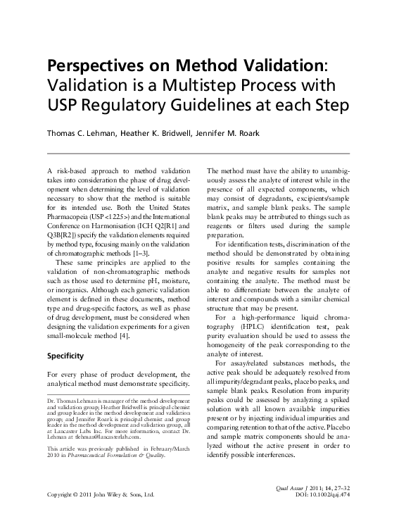 (PDF) Perspectives on Method Validation : Validation is a Multistep ...