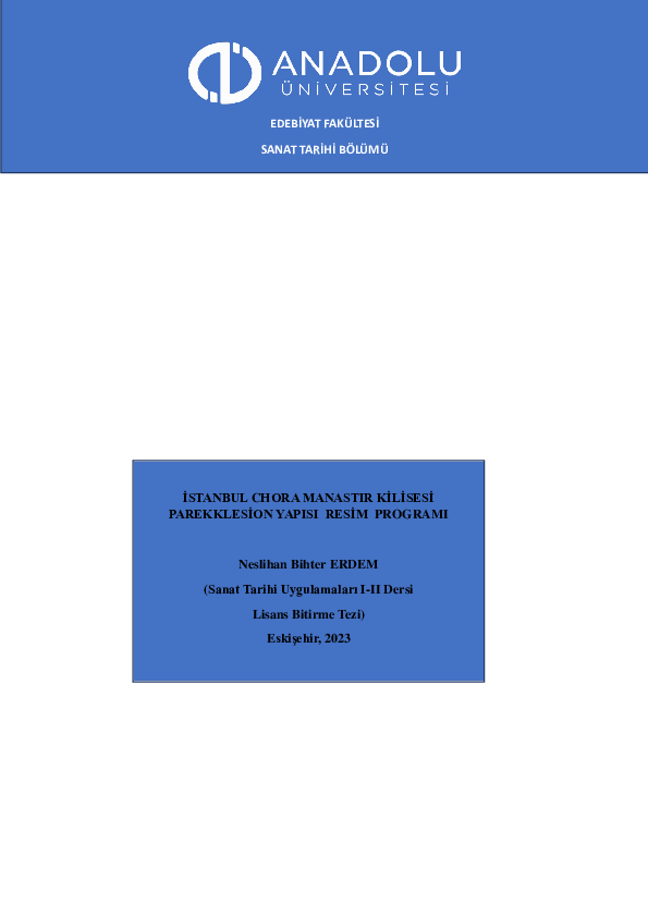 (PDF) İSTANBUL CHORA MANASTIR KİLİSESİ PAREKKLESİON YAPISI RESİM PROGRAMI
