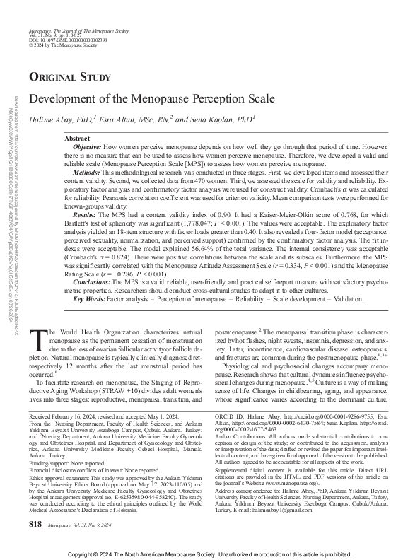 (PDF) Development of the Menopause Perception Scale