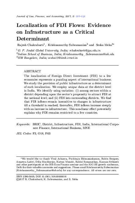 (PDF) Localization of FDI Flows: Evidence on Infrastructure as a ...