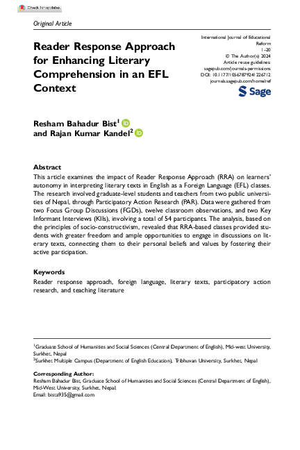 (PDF) Reader Response Approach for Enhancing Literary Comprehension in ...
