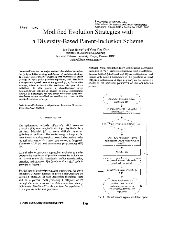 Modified evolution strategies with a diversity-based parent-inclusion scheme