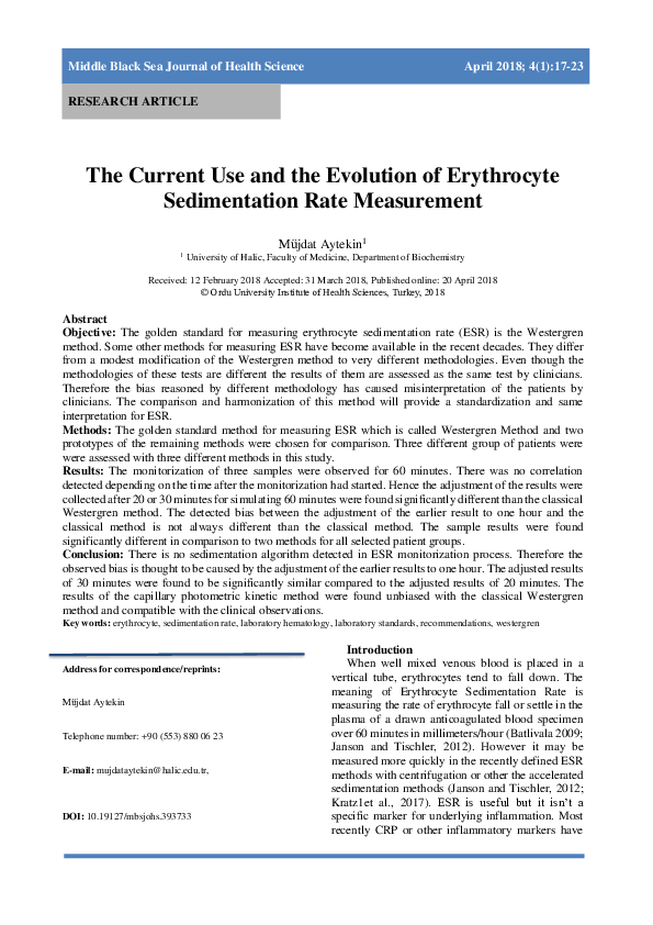 (PDF) The Current Use and the Evolution of Erythrocyte Sedimentation ...