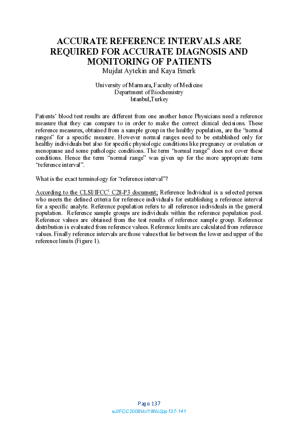 (PDF) Accurate Reference Intervals are Required for Accurate Diagnosis ...