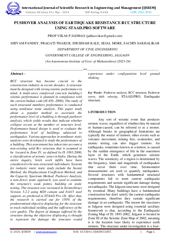 (PDF) PUSHOVER ANALYSIS OF EARTHQUAKE RESISTANCE RCC STRUCTURE USING ...