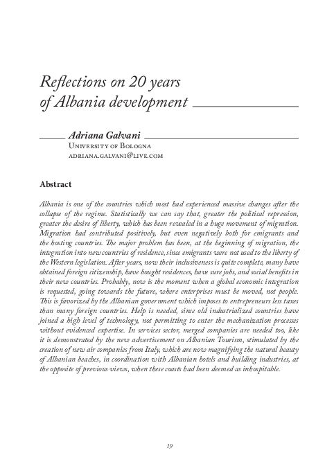 (PDF) Reflections on 20 years of Albania development