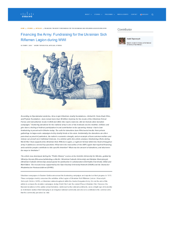 (PDF) Financing the Army: Fundraising for the Ukrainian Sich Riflemen ...