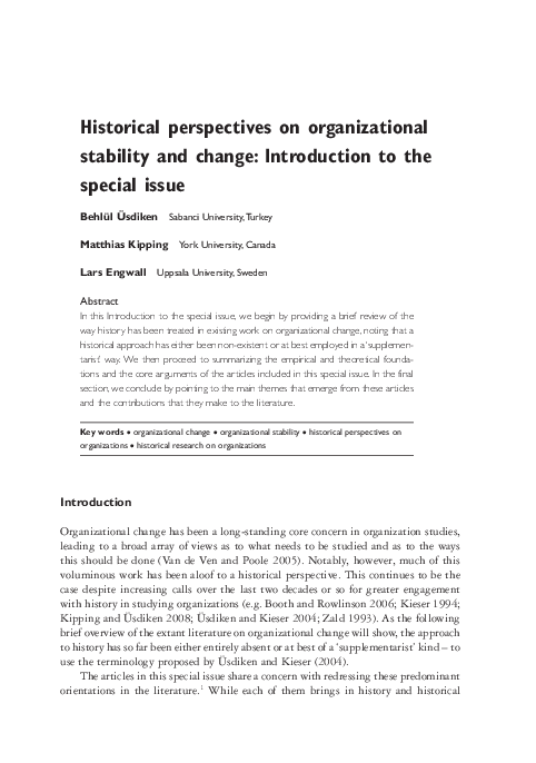(PDF) Historical perspectives on organizational stability and change ...