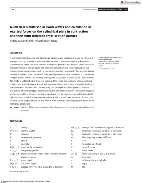 (PDF) Numerical simulation of flood waves and calculation of exerted forces on the cylindrical ...