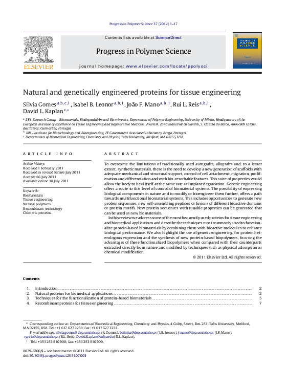 (PDF) Natural and genetically engineered proteins for tissue engineering