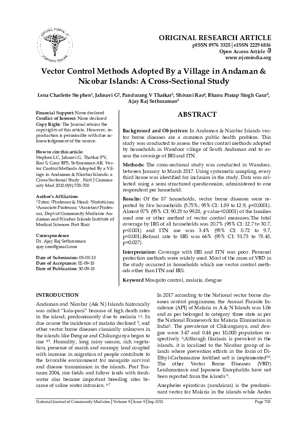 (PDF) Vector Control Methods Adopted By a Village in Andaman & Nicobar ...