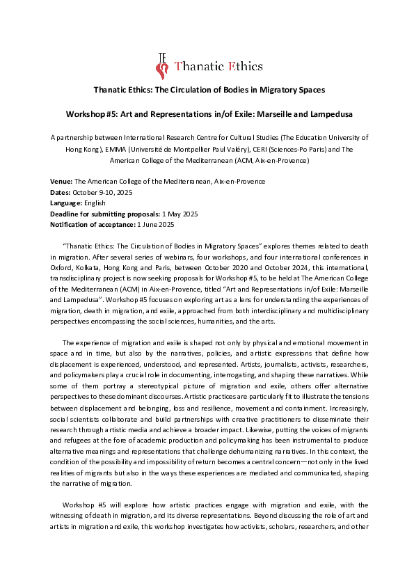 (PDF) CFP Thanatic Ethics: The Circulation of Bodies in Migratory ...