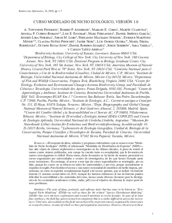 (PDF) Curso modelado de nicho ecológico, version 1.0