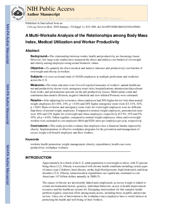 (PDF) A Multi-Worksite Analysis of the Relationships Among Body Mass ...