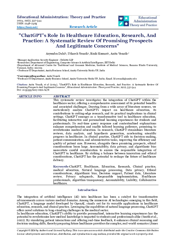 (PDF) ChatGPT's Role In Healthcare Education, Research, And Practice: A ...