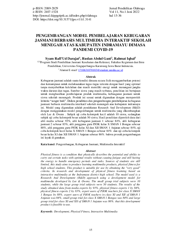 (PDF) Pengembangan Model Pembelajaran Kebugaran Jasmani Berbasis Multimedia Interaktif Sekolah ...