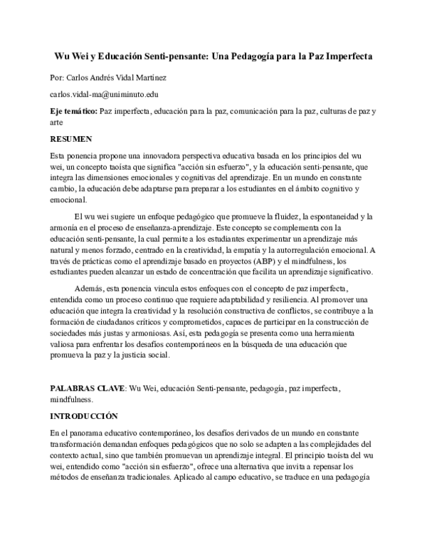 (PDF) Wu Wei y Educación Senti-pensante: Una Pedagogía para la Paz ...