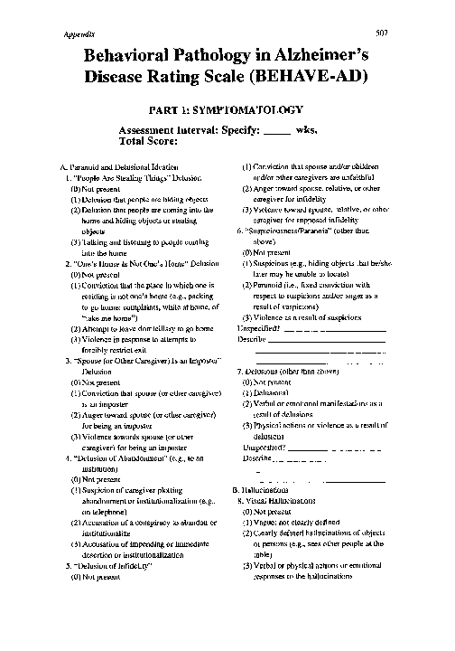 (PDF) [Behavioral pathology in Alzheimer's Disease Rating Scale (BEHAVE ...