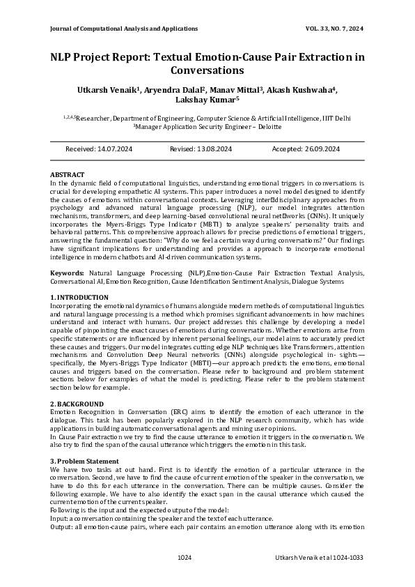 (PDF) NLP Project Report: Textual Emotion-Cause Pair Extraction in Conversations