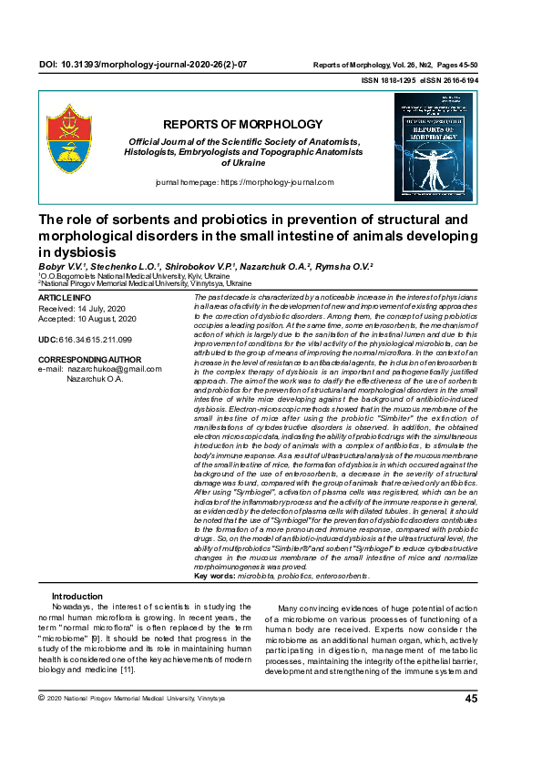 (PDF) The role of sorbents and probiotics in prevention of structural and morphological ...