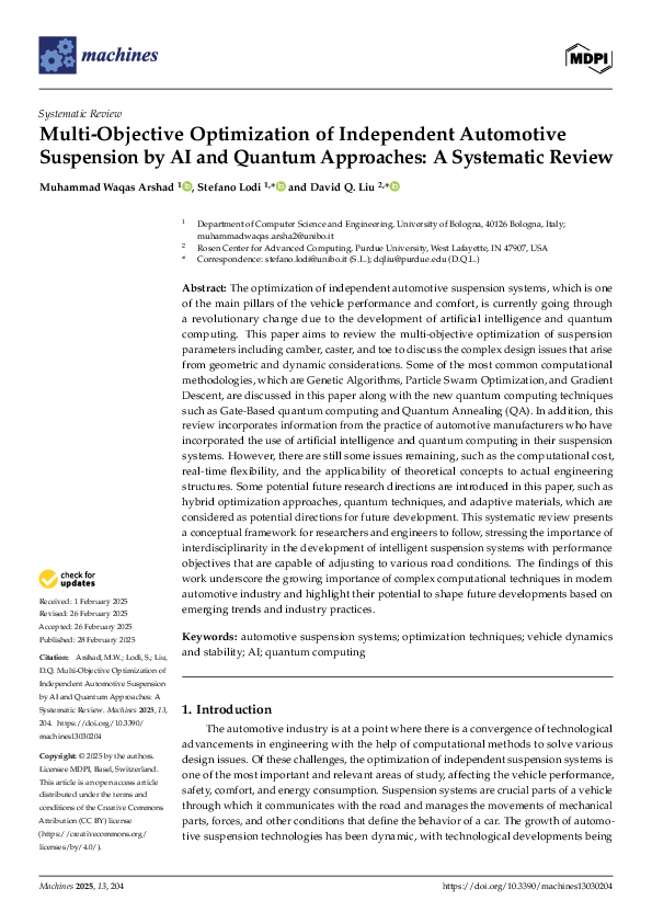 (PDF) Multi-Objective Optimization of Independent Automotive Suspension by AI and Quantum ...