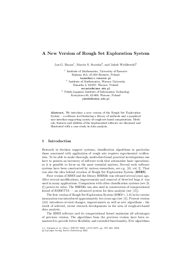 (PDF) A New Version of Rough Set Exploration System