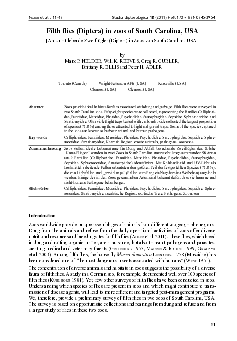 (PDF) Filth flies (Diptera) in zoos of South Carolina, USA