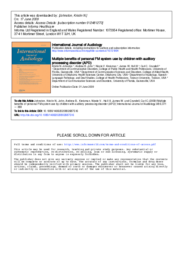 (PDF) Multiple benefits of personal FM system use by children with ...