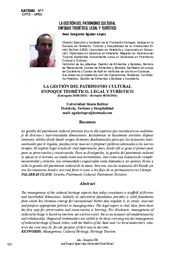 (PDF) La gestión del patrimonio cultural enfoque Teorético, legal y turístico