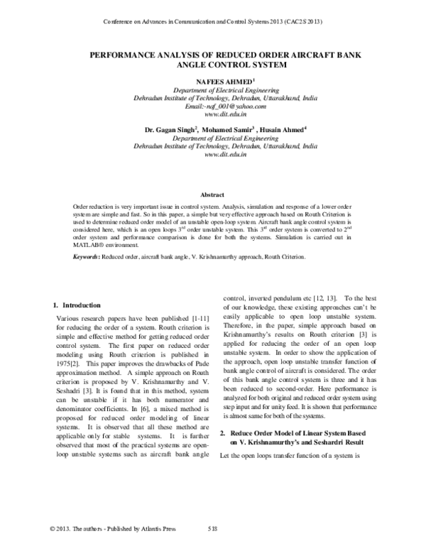 (PDF) Performance Analysis of Reduced Order Aircraft Bank Angle Control ...