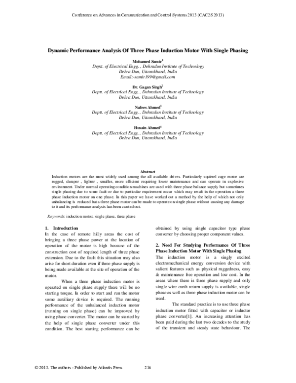(PDF) Dynamic Performance Analysis of Three Phase Induction Motor with ...