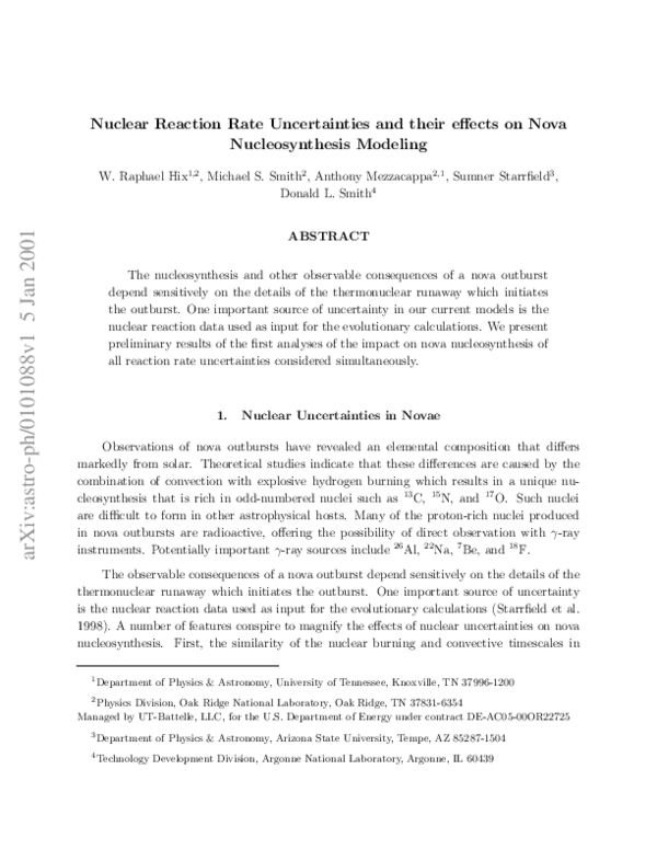 (PDF) Nuclear Reaction Rate Uncertainties and their effects on Nova ...