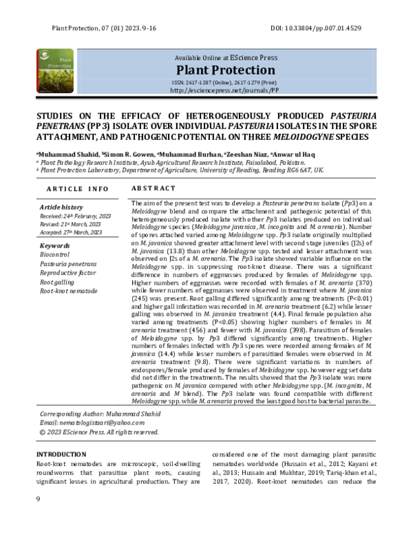 (PDF) Studies on the Efficacy of Heterogeneously Produced Pasteuria ...
