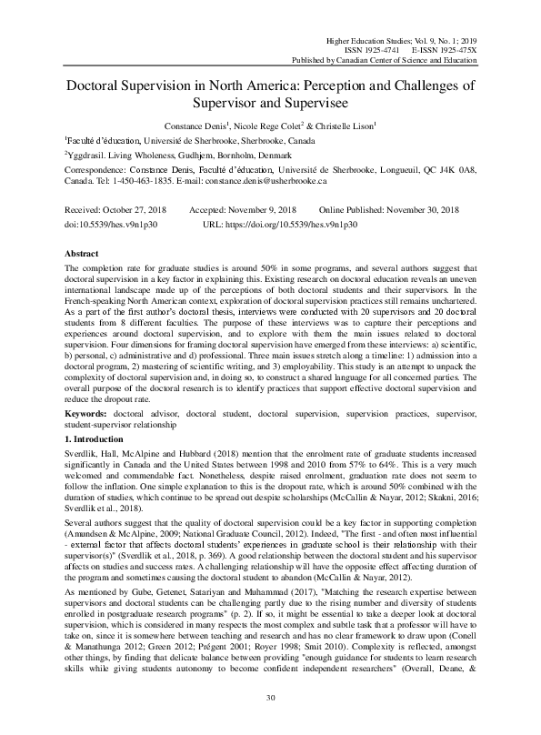 (PDF) Doctoral Supervision in North America: Perception and Challenges ...