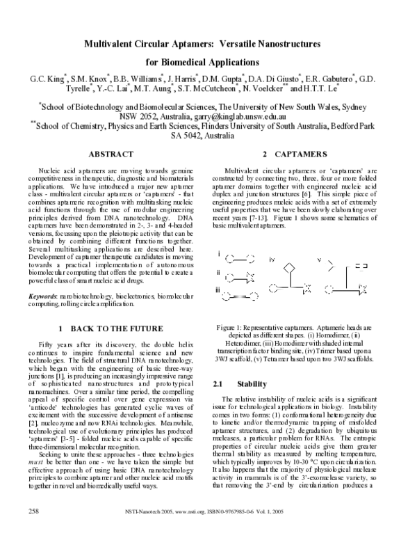 (PDF) Multivalent Circular Aptamers: Versatile Nanostructures for Biomedical Applications